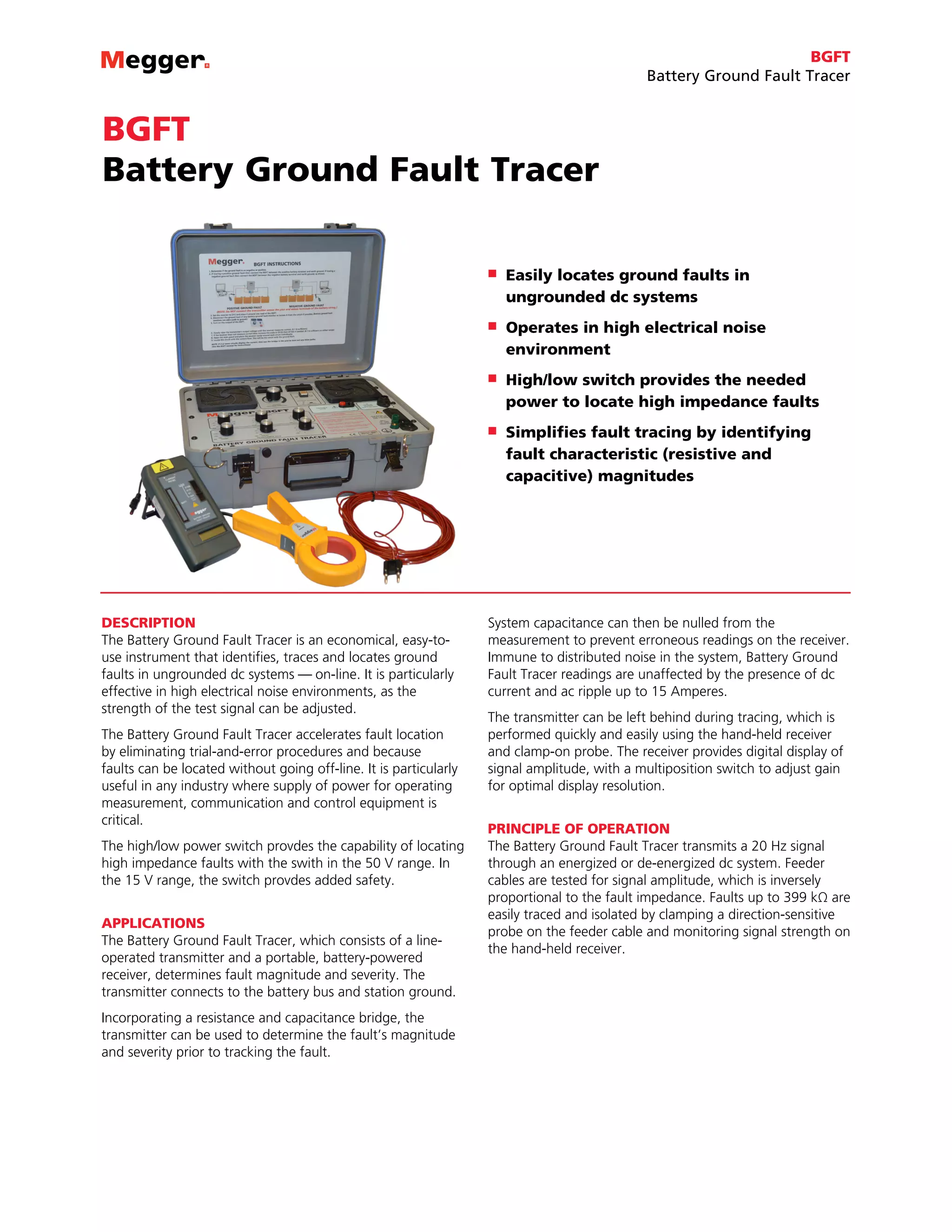 Megger BGFT Battery Ground Fault Tracer | PDF