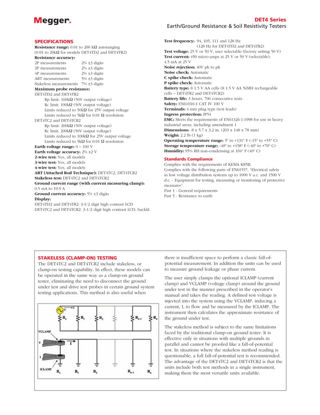 Megger DET4T2 Series 4-Terminal Earth/Ground Resistance Testers & Soil ...