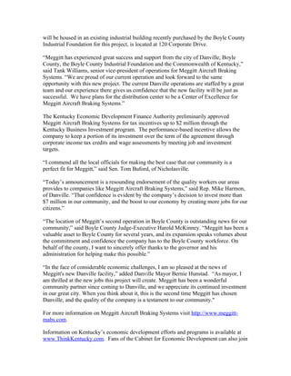 MEDIA RELEASE: Governor Beshear Announces Meggitt Aircraft Braking ...