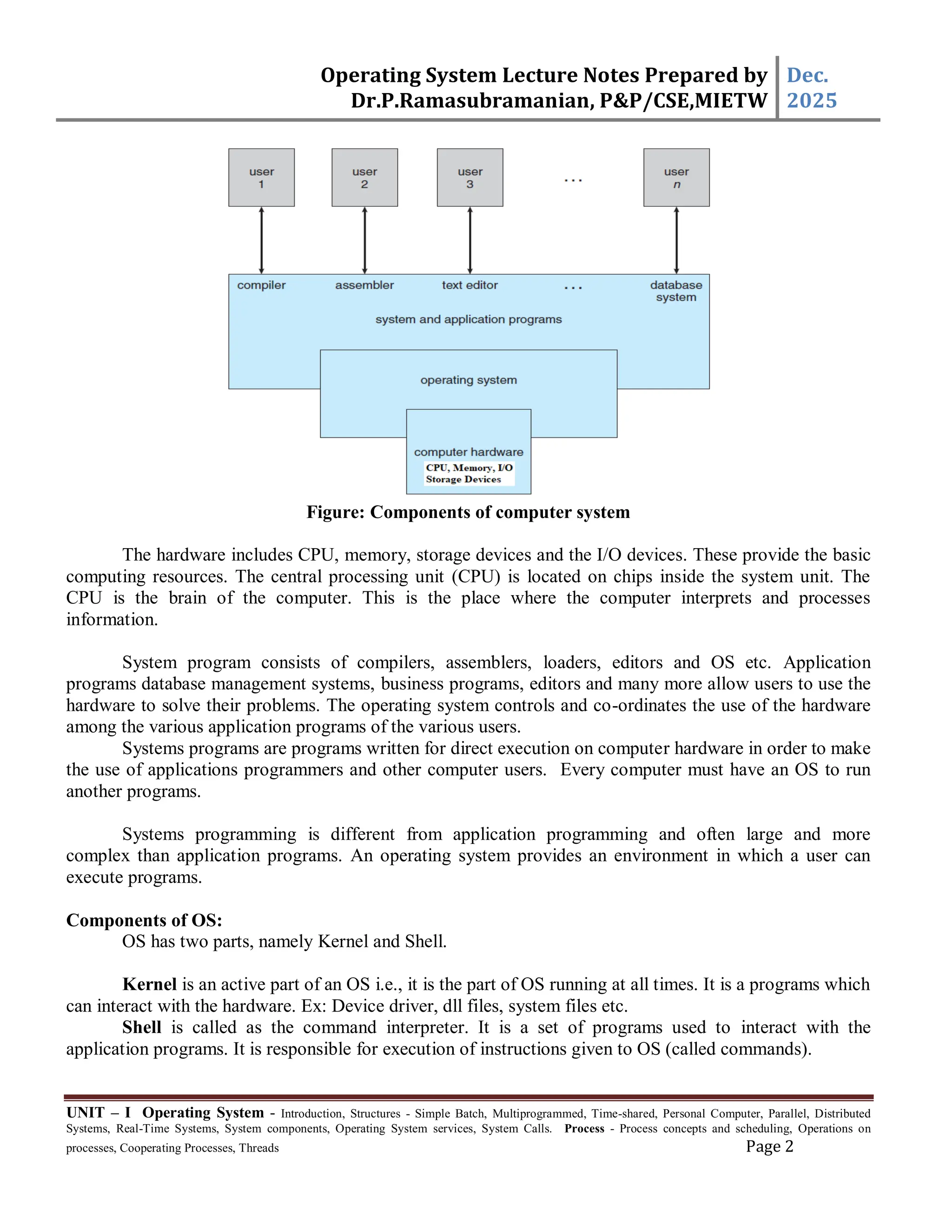 JNTUH R25 regulation, Unit 1 lecture notes for OS | PDF