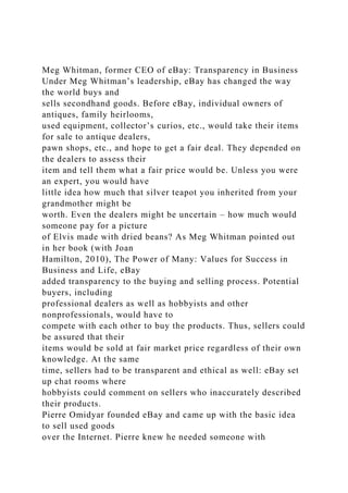 Meg Whitman, former CEO of eBay Transparency in BusinessUnder M.docx | Antiquing and Antiques ...