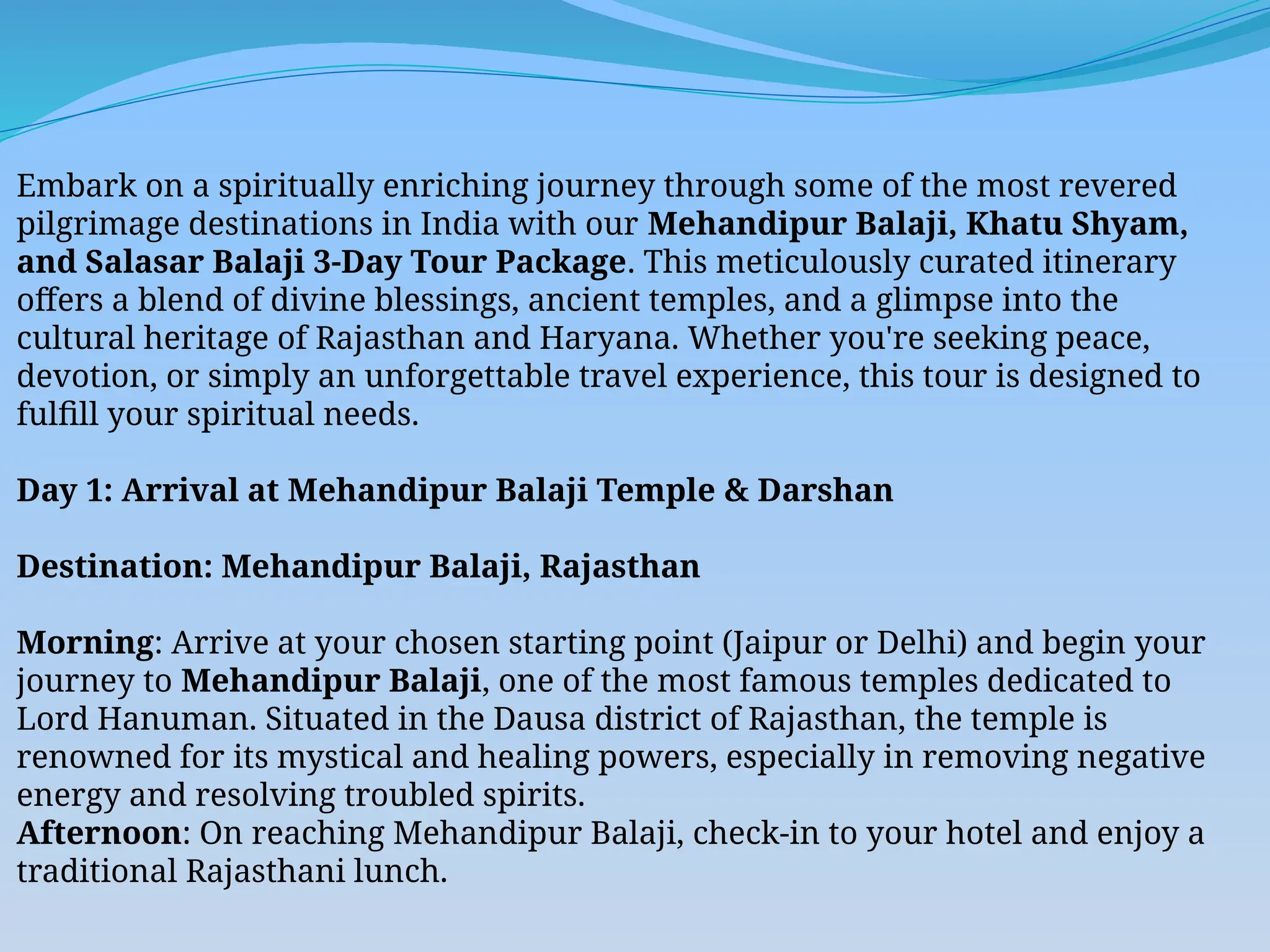 Mehandipur Balaji, Khatu Shyam, and Salasar Balaji 3-Day Tour Package.pptx