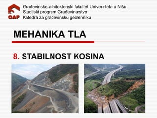 Mehanika tla stabilnost kosina gradjevinski fakultet | PPT