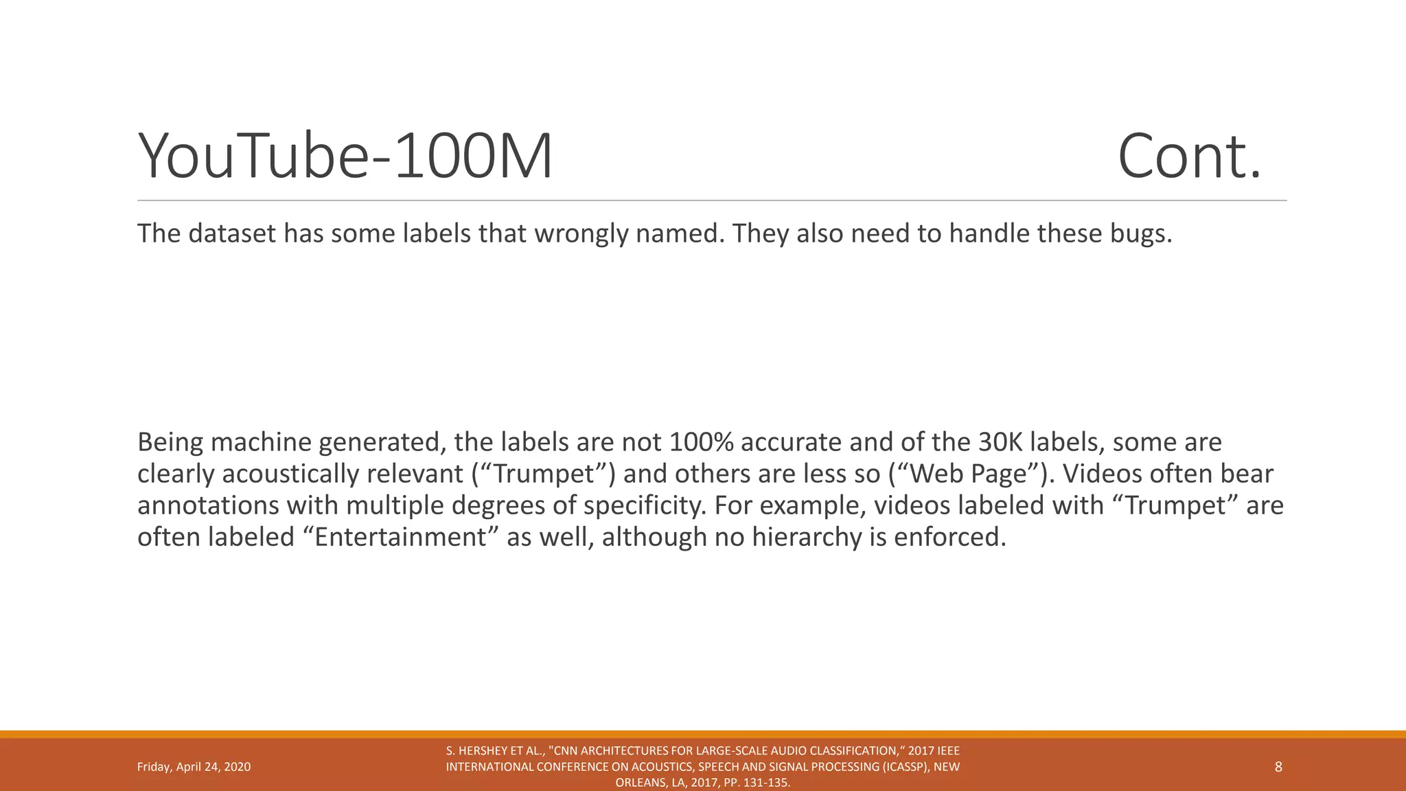 CNN architectures for large-scale audio classification CONFERENCE PAPER REVIEW, EXPLANATION | PPT