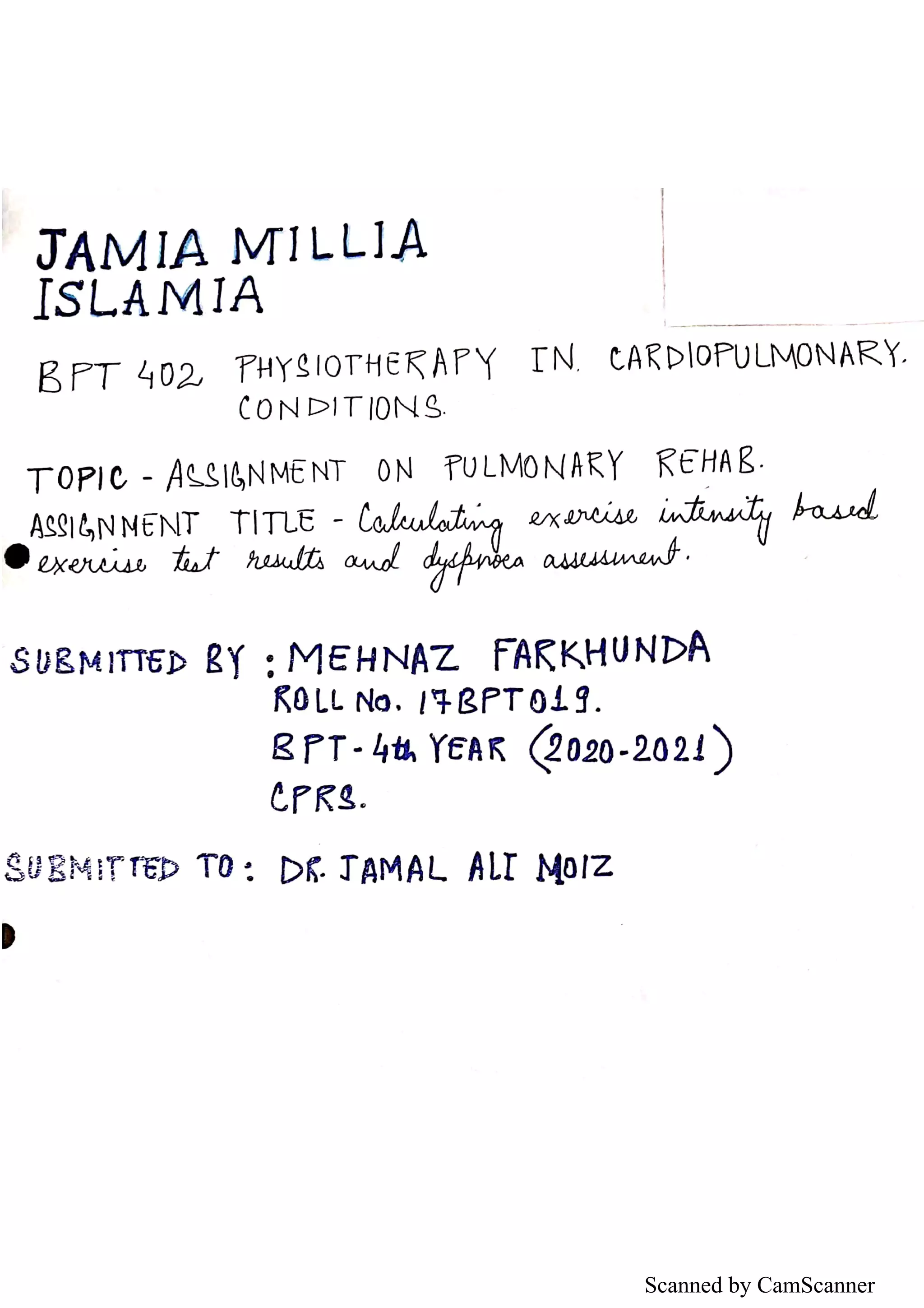 Mehnaz farkhunda pulmonary rehab assignment | PDF