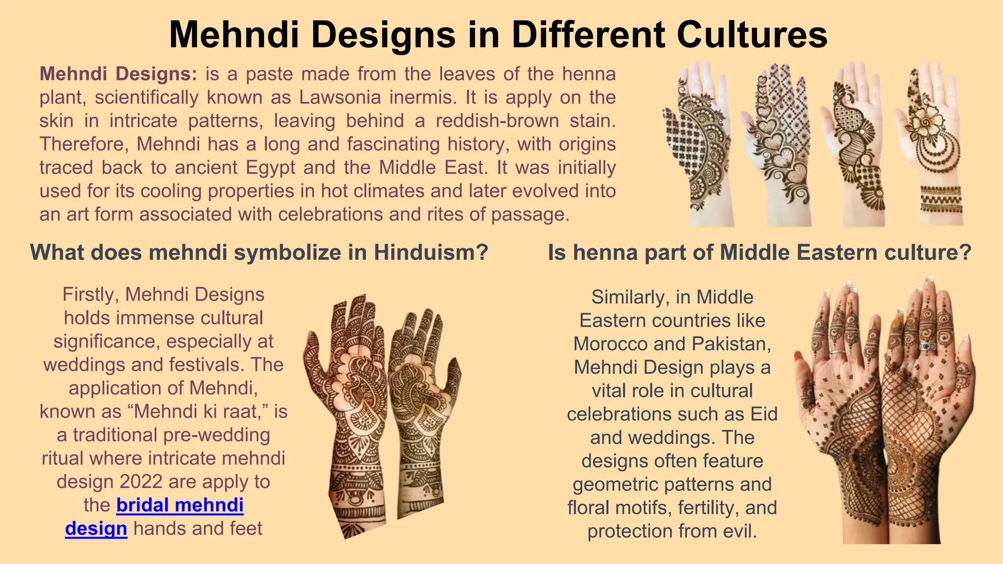 What is the meaning of Mehndi Designs art? | PPTX