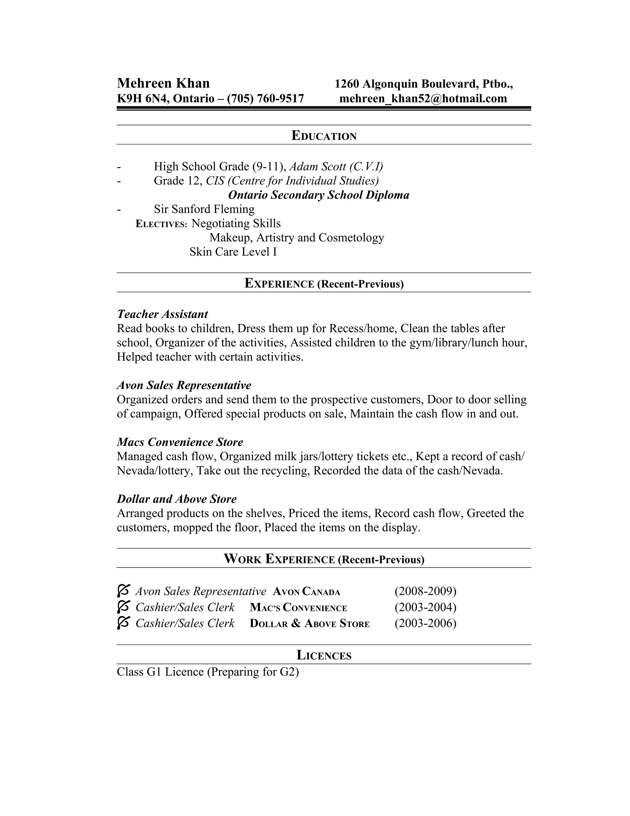 Mehreen Khans New Resume | DOC