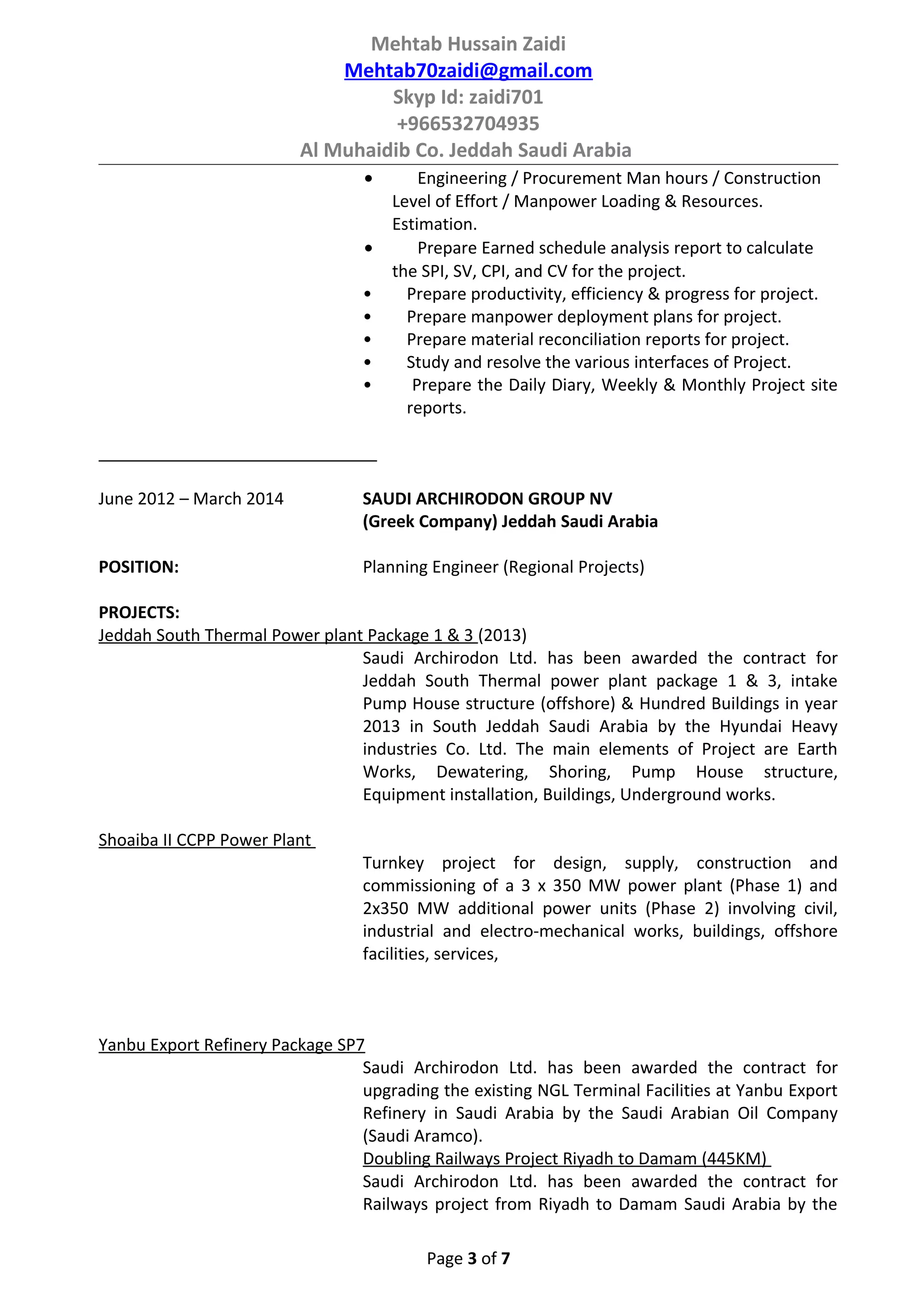 Mehtab zaidi planning engineer cv | DOC | Civil Engineering Industry ...