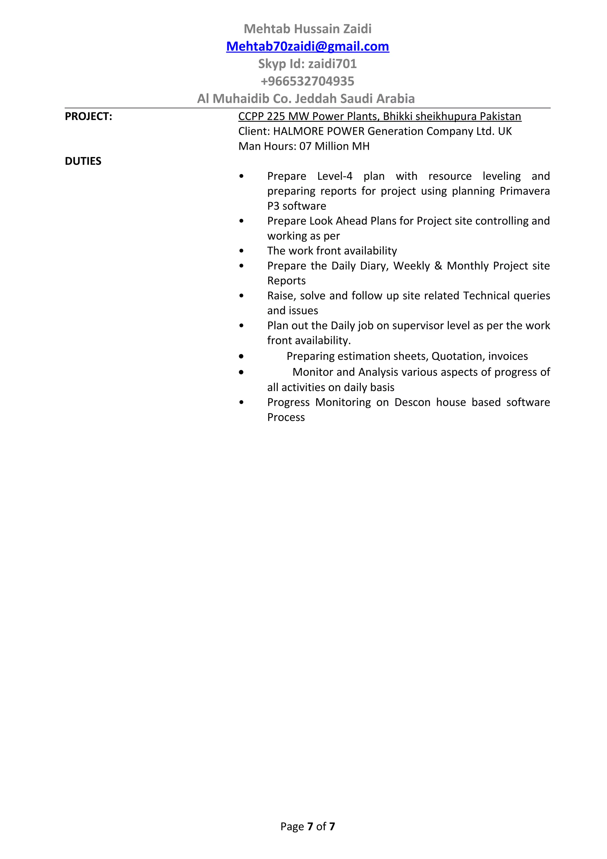 Mehtab zaidi planning engineer cv | DOC | Civil Engineering Industry ...