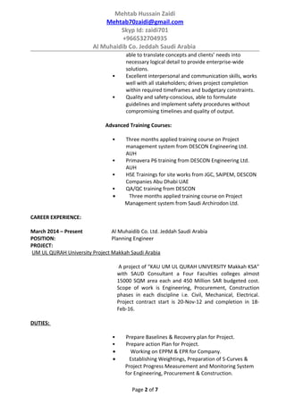 Mehtab zaidi planning engineer cv | DOC