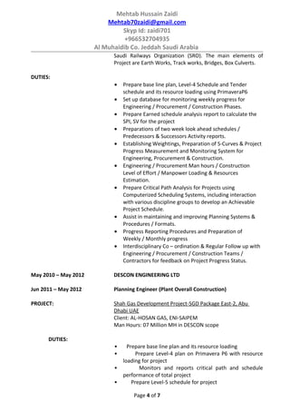 Mehtab zaidi planning engineer cv | DOC