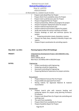 Mehtab zaidi planning engineer cv | DOC
