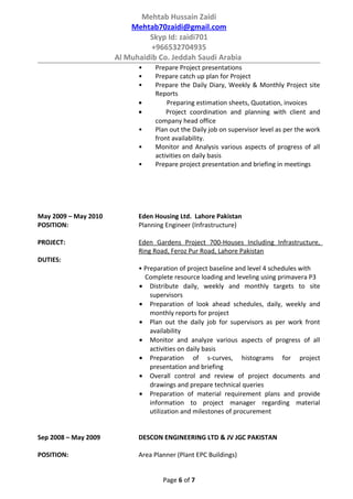 Mehtab zaidi planning engineer cv | DOC