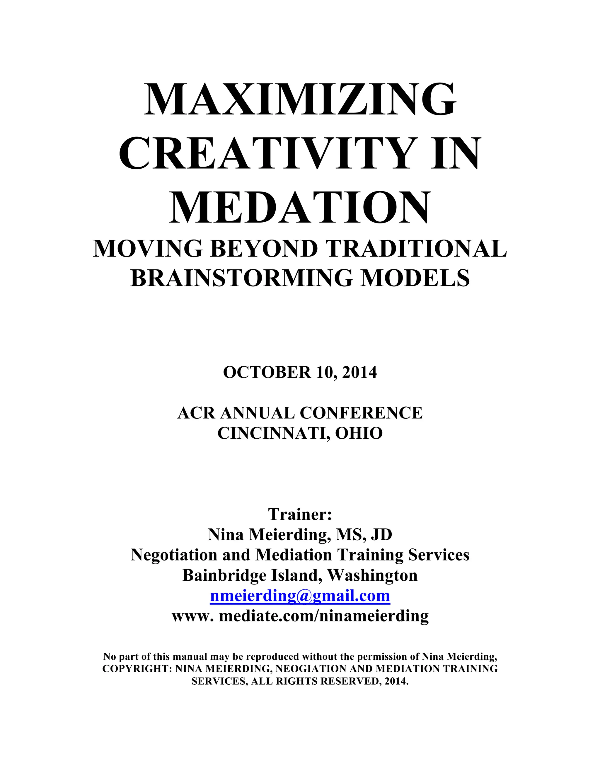 Meierding - Creativity Training | PDF