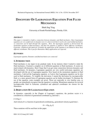 DISCOVERY OF LAGRANGIAN EQUATION FOR FLUID MECHANICS | PDF