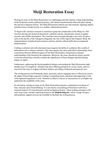 Meiji Restoration Essay. Canadian Valley Technology Center | PDF