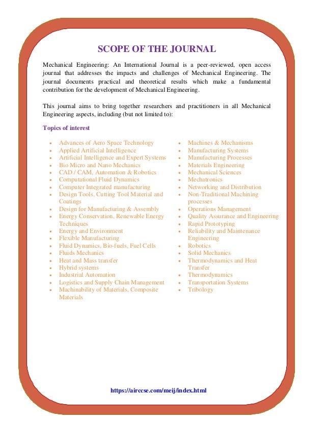 Mechanical Engineering: An International Journal (MEIJ) | PDF
