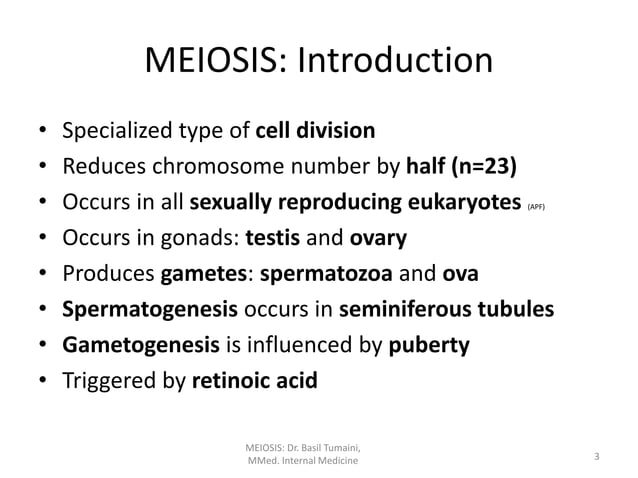 Meiosis by Dr. Basil Tumaini | PPTX | Infertility | Reproductive Health