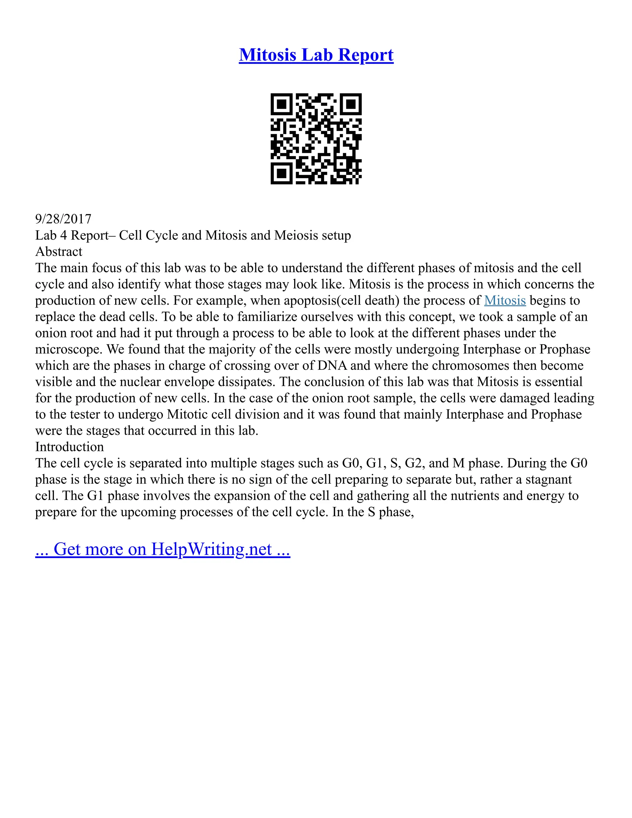 Meiosis And Mitosis Lab | PDF
