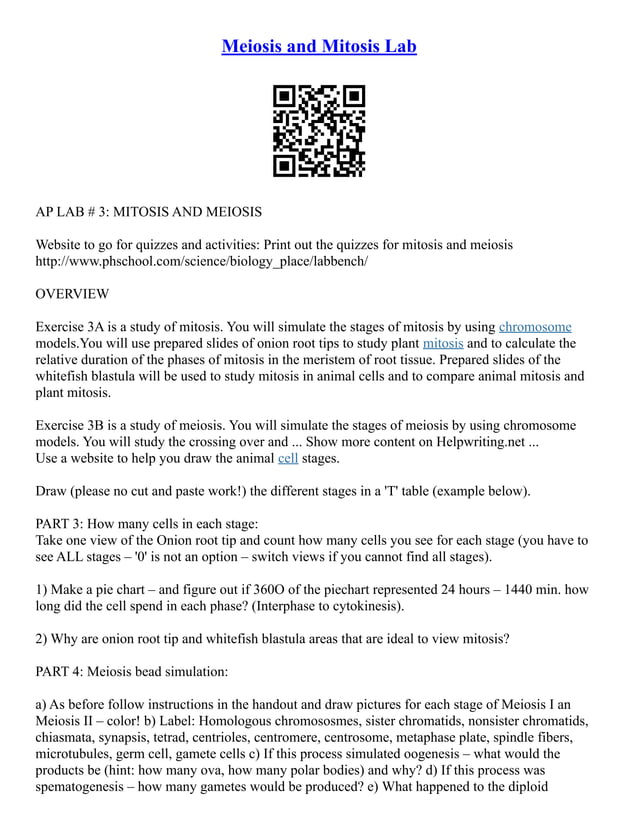 Meiosis And Mitosis Lab | PDF | Biological Sciences | Science
