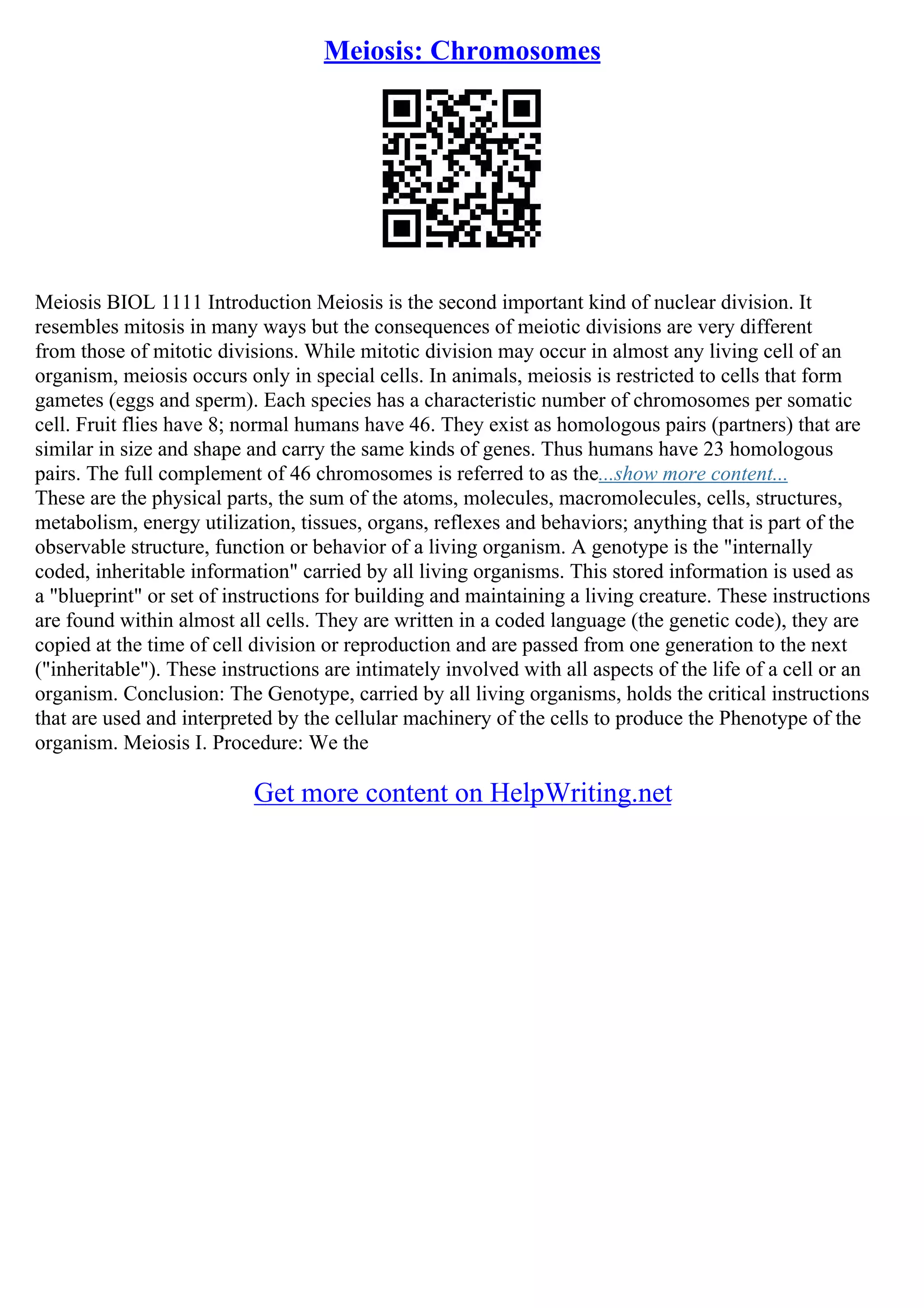Meiosis Essay | PDF