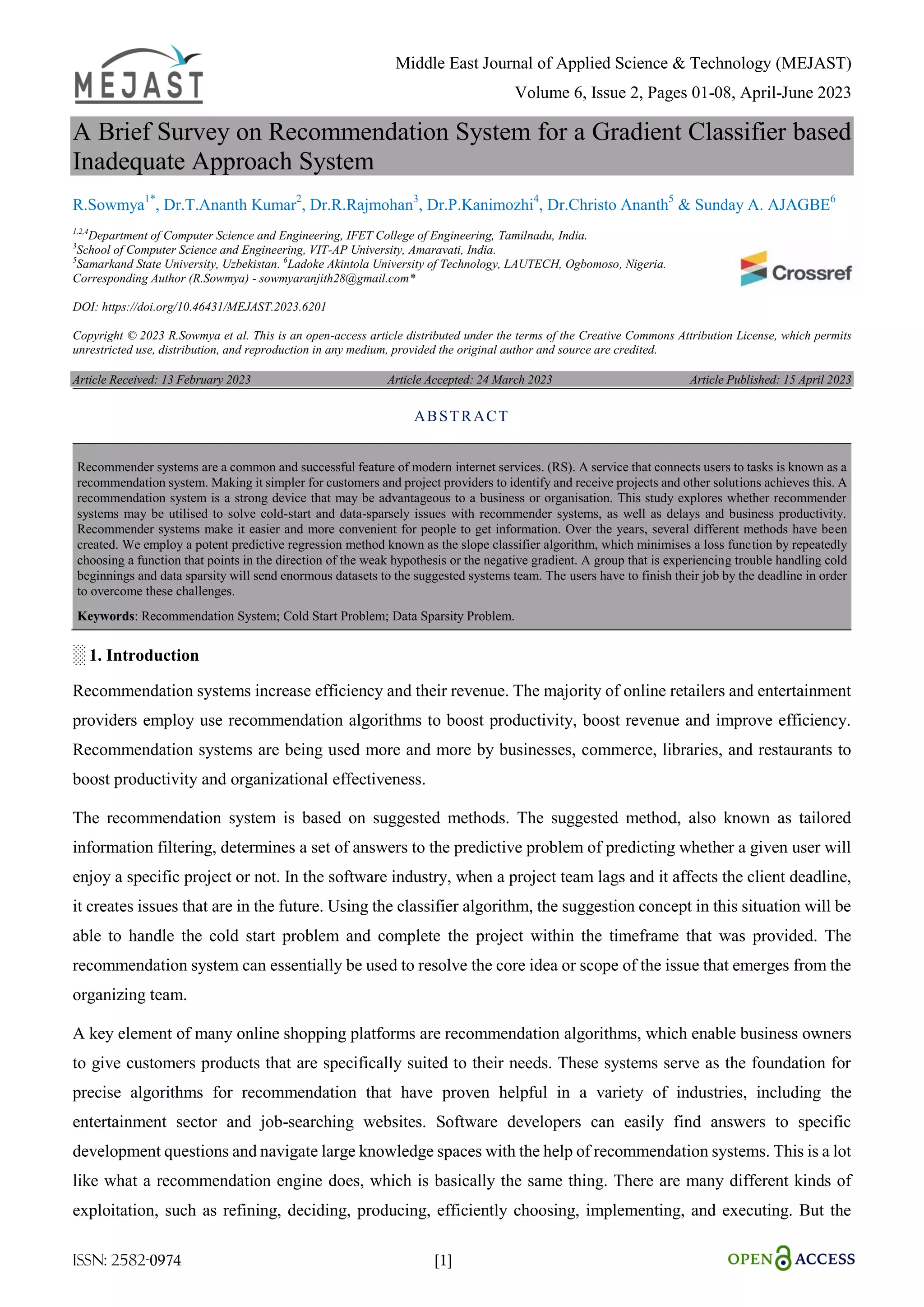 A Brief Survey on Recommendation System for a Gradient Classifier based Inadequate Approach ...
