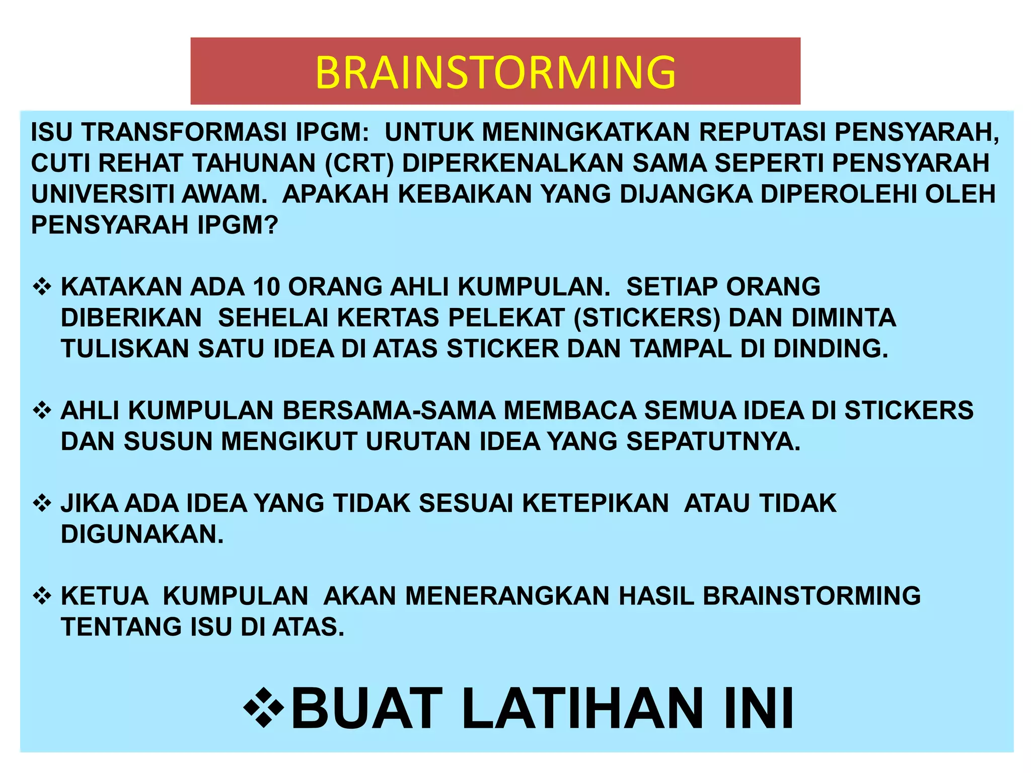 Bengkel Perkongsian Ke arah Mekanisme Menjana Inovasi | PPT