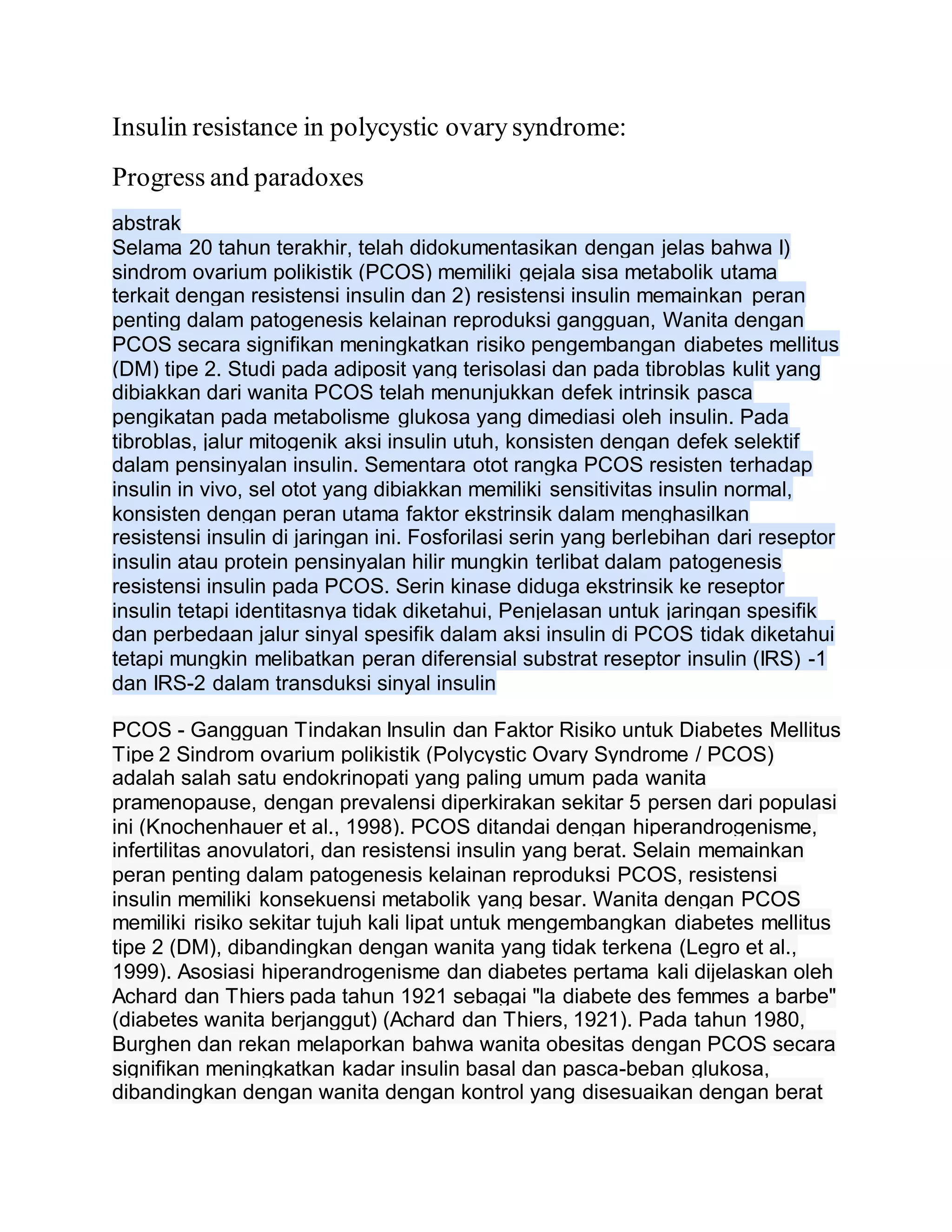 Mekanisme resistensi insulin disebabkan stres oksidatif | DOCX