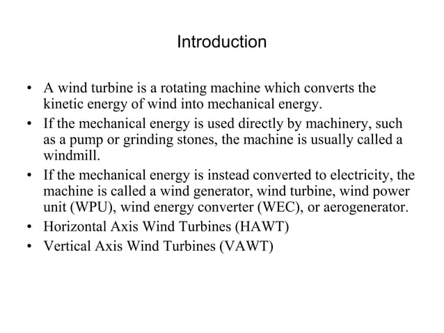 Introduction to wind turbine in electrical power system | PPT