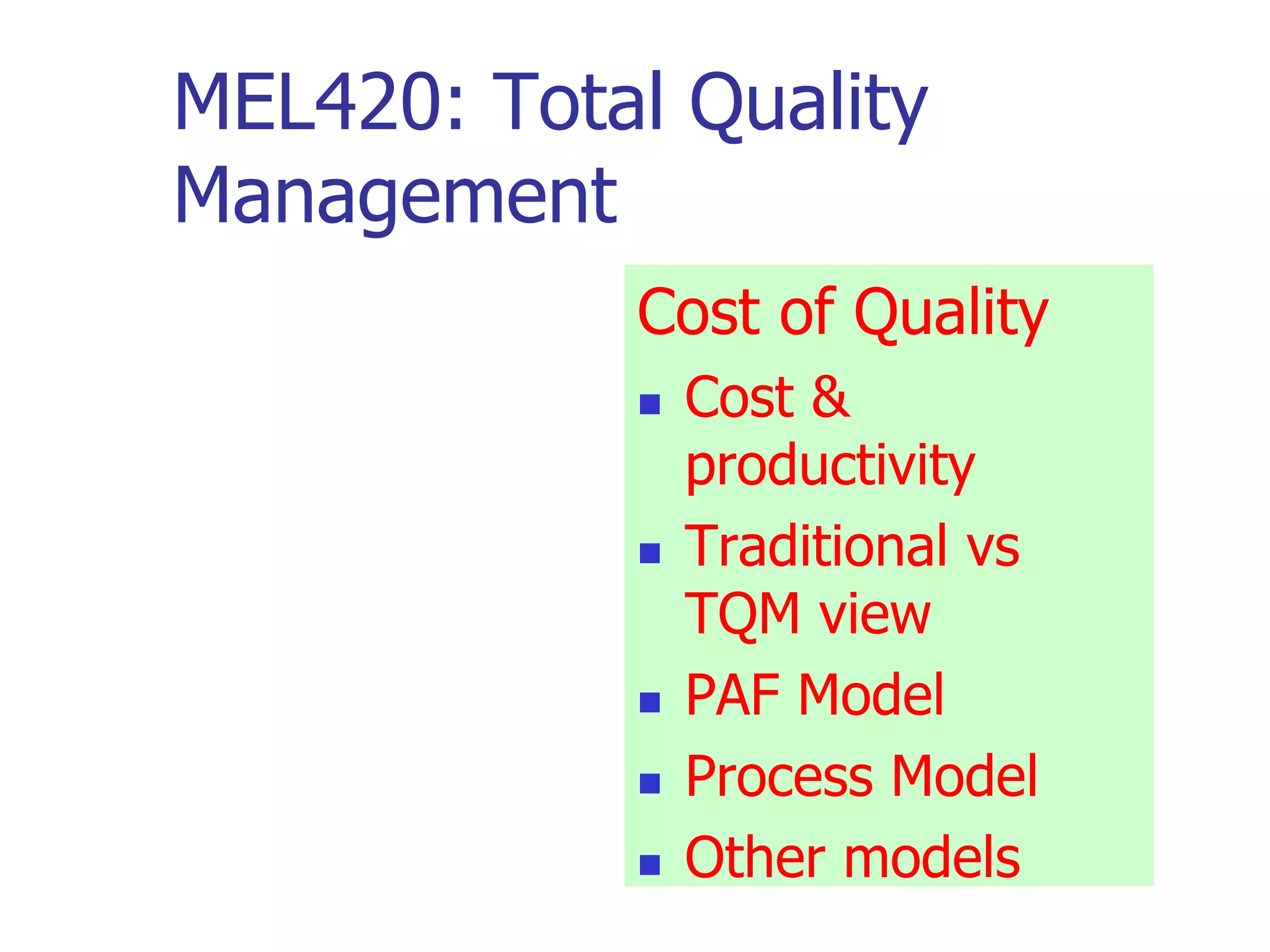 Cost of Quality | PDF