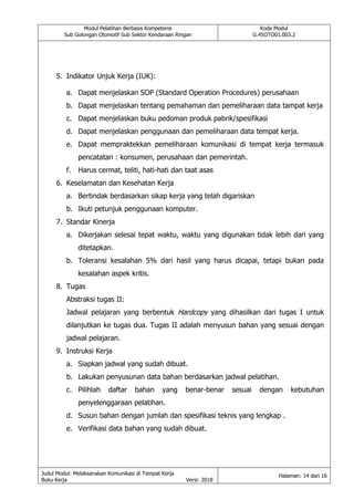 Melaksanakan komunikasi di tempat kerja G45OTO01.003.2- BUKU KERJA ...
