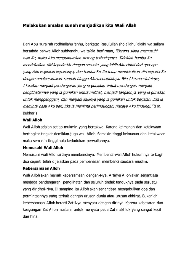 Melakukan Amalan Sunah Menjadikan Kita Wali Allah Pdf