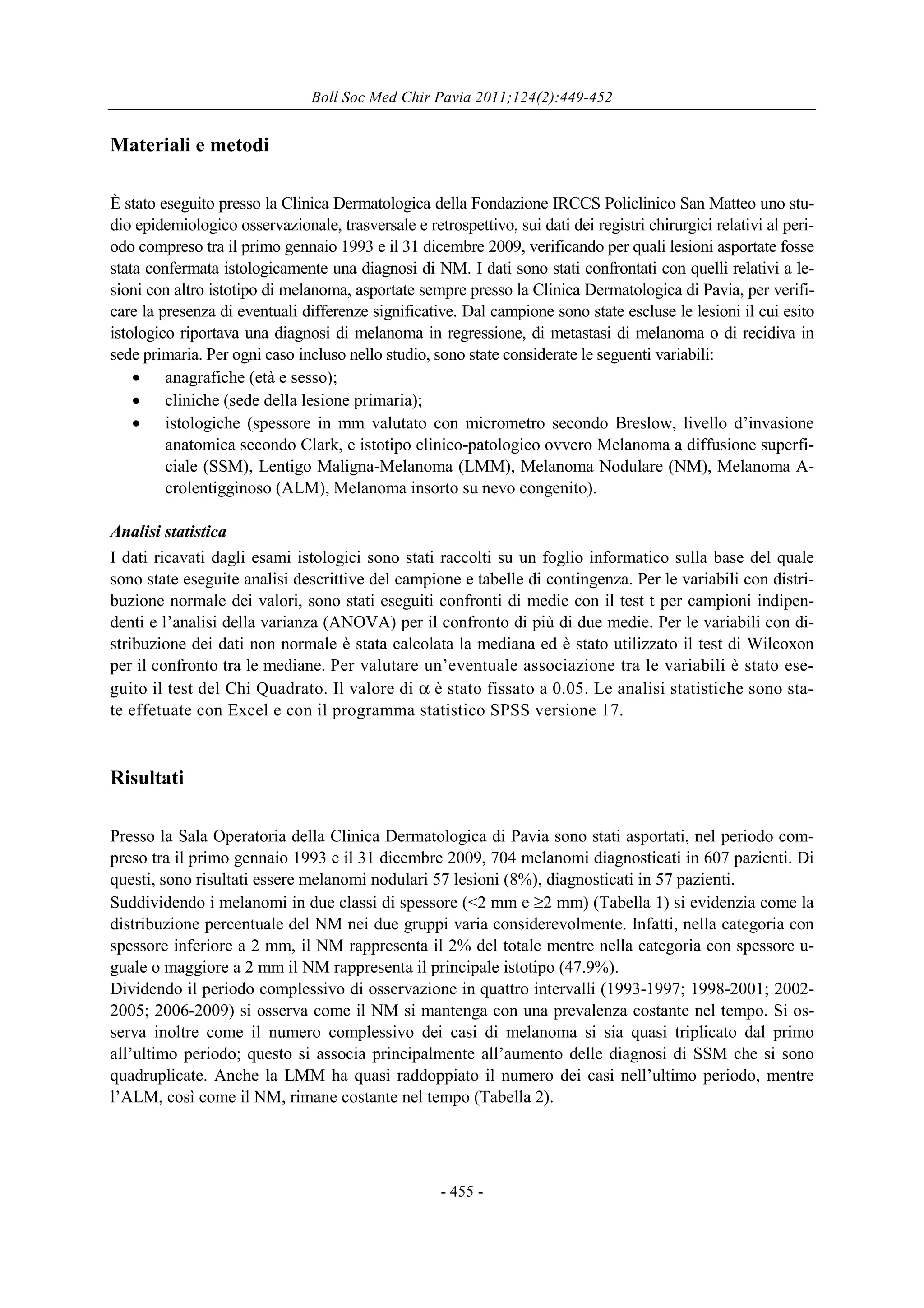 Aspetti clinici, istopatologici ed epidemiologici del melanoma nodulare ...