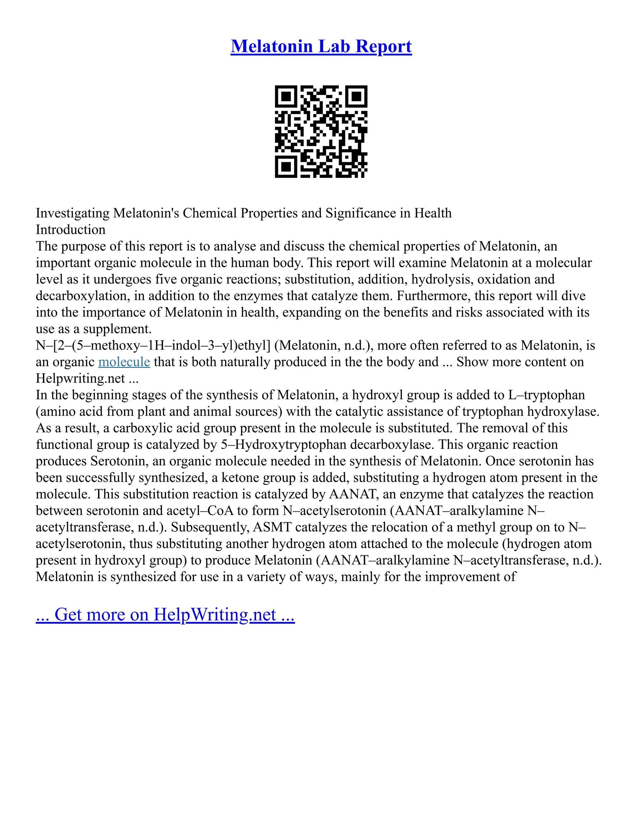 Melatonin Lab Report | PDF