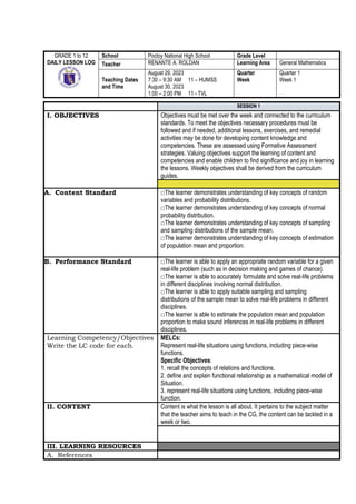 Daily Lesson Plan in General Mathematics | DOCX
