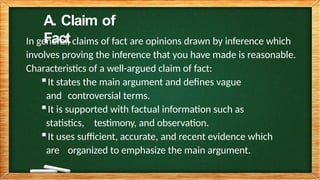 Reading and Writing/ Critical Reading, types of claims | PPT