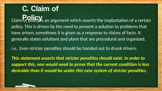 Reading and Writing/ Critical Reading, types of claims | PPTX