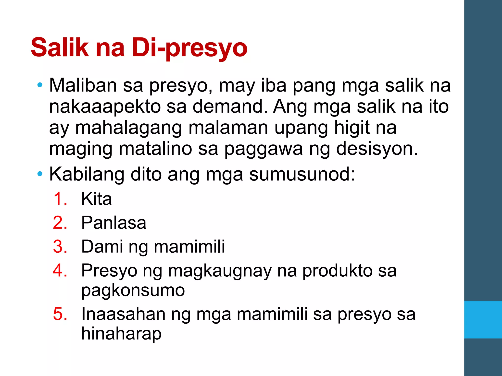 MELC_Aralin 7-Konsepto at Salik ng Demand | PDF