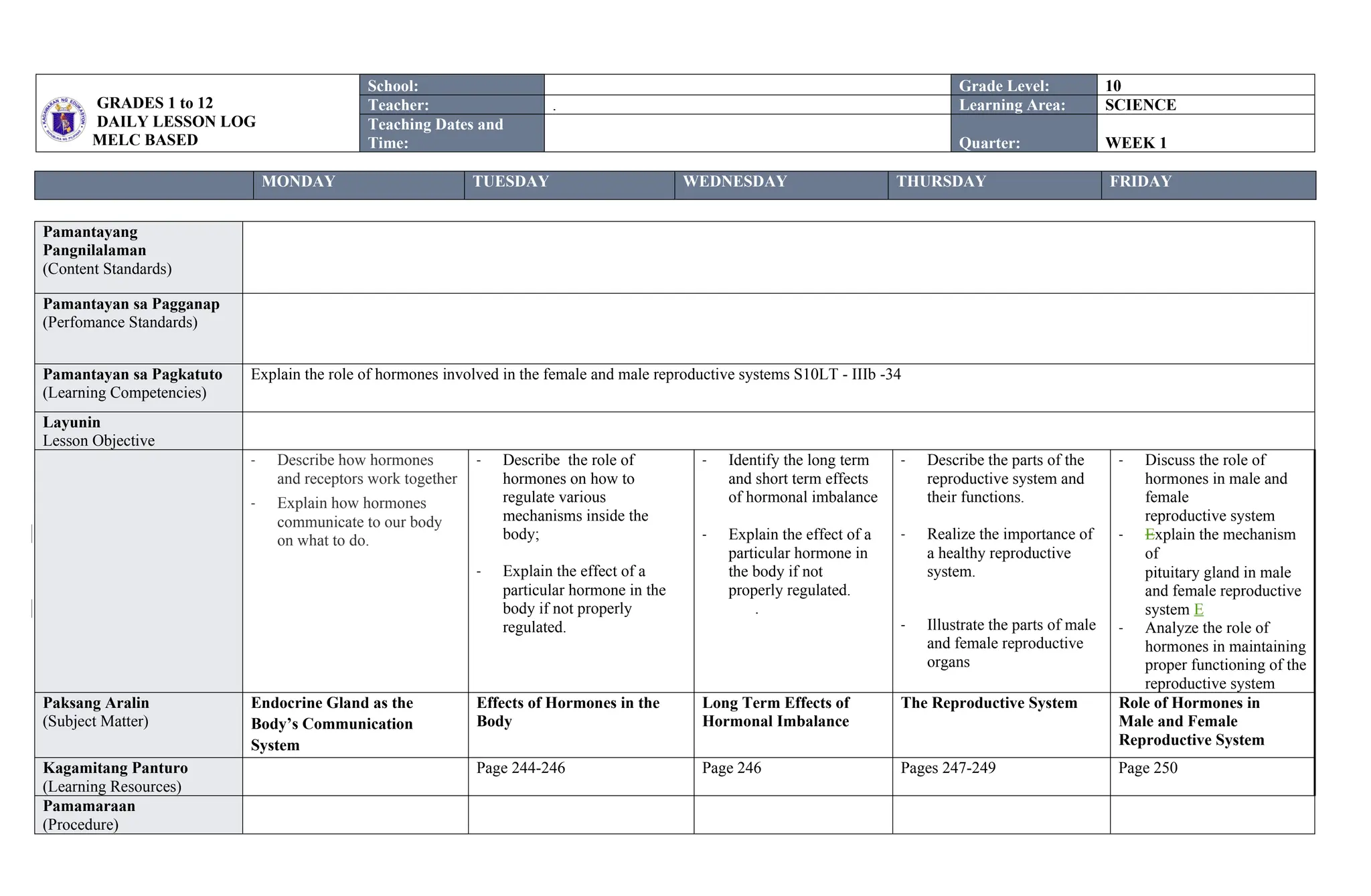MELC DLL SCI 10 WEEK 1 QUARTER3.document | PPT