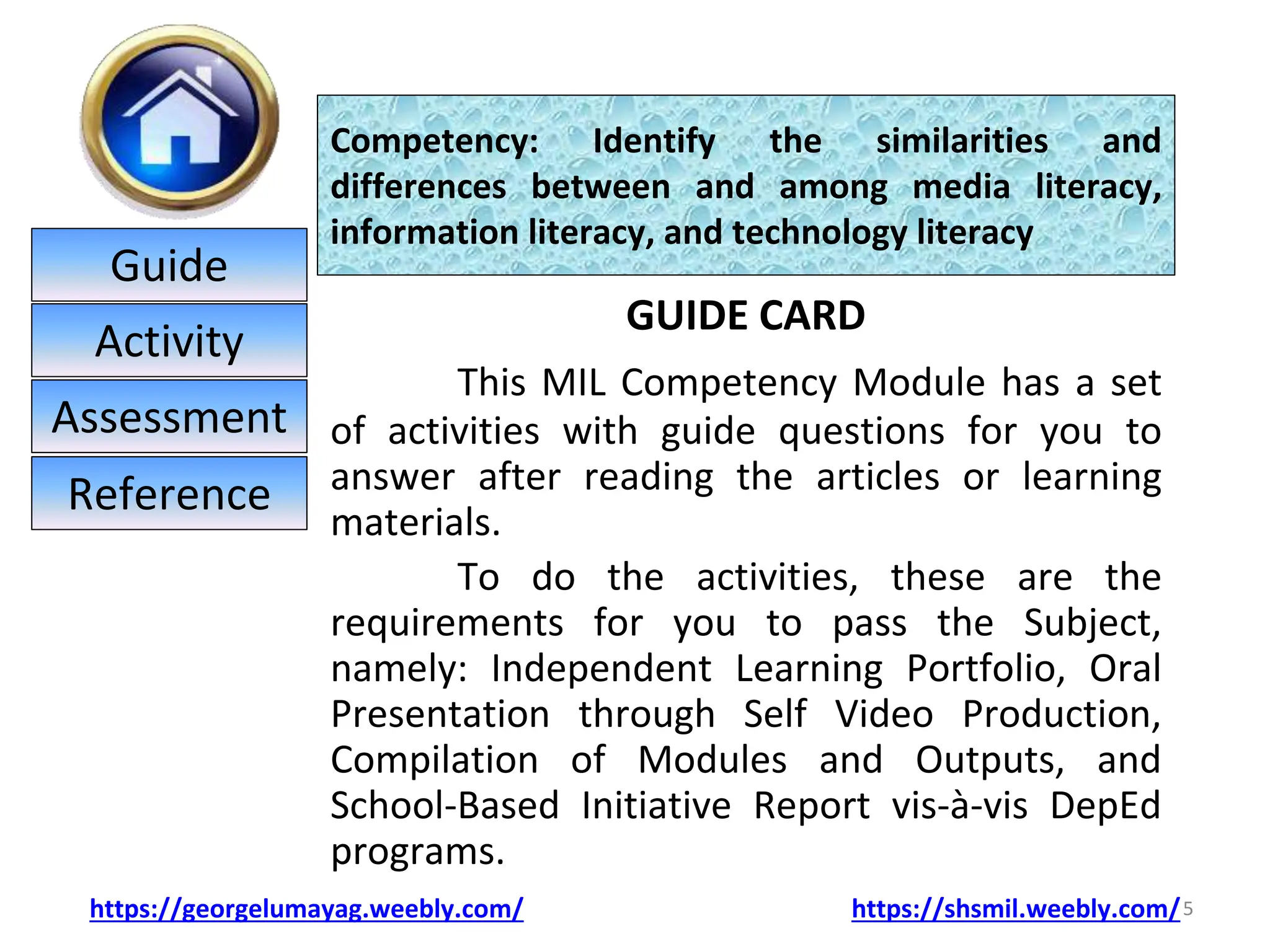 MELC MIL 2 PPT Identify the similarities and differences between and among media literacy ...