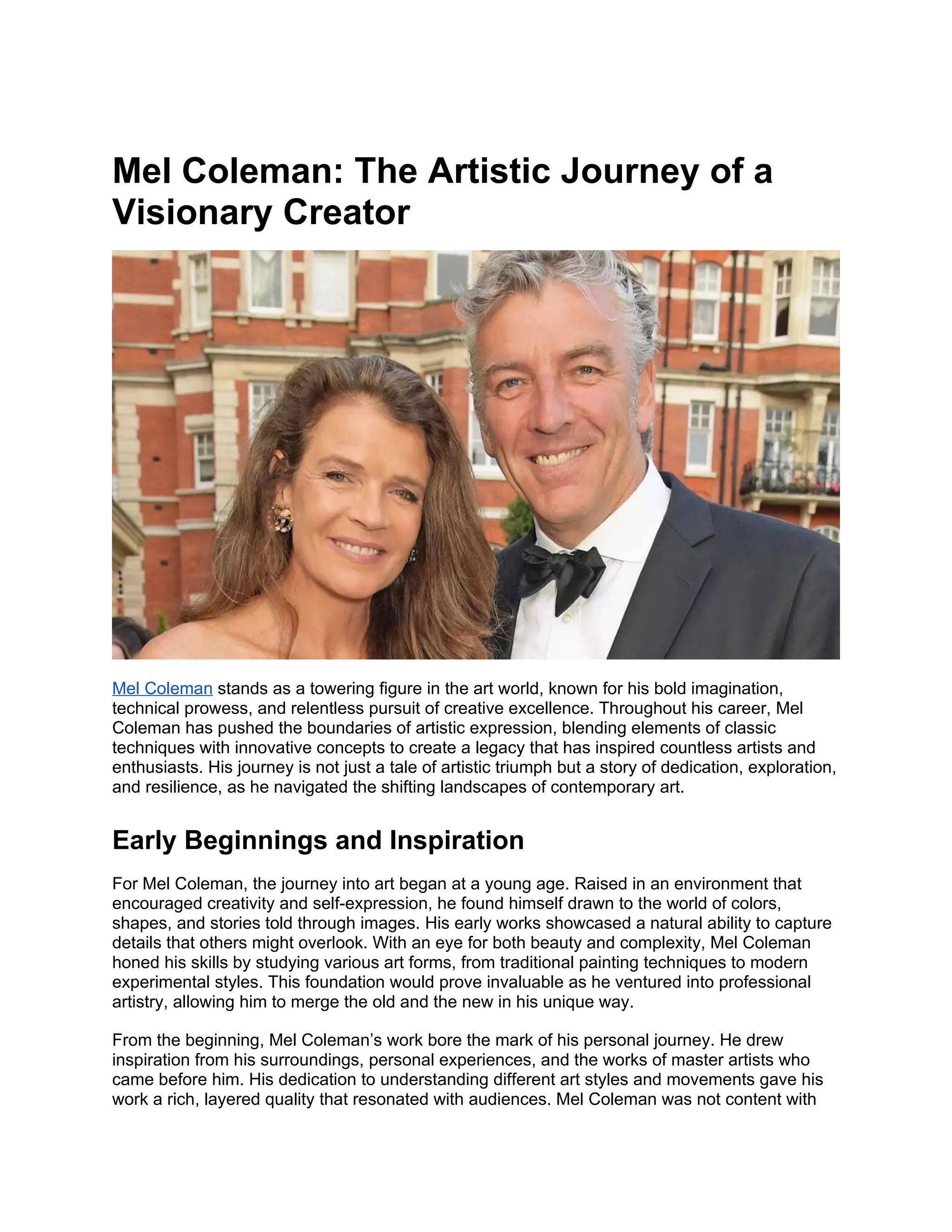Mel Coleman: The Artistic Journey of a Visionary Creator | PDF