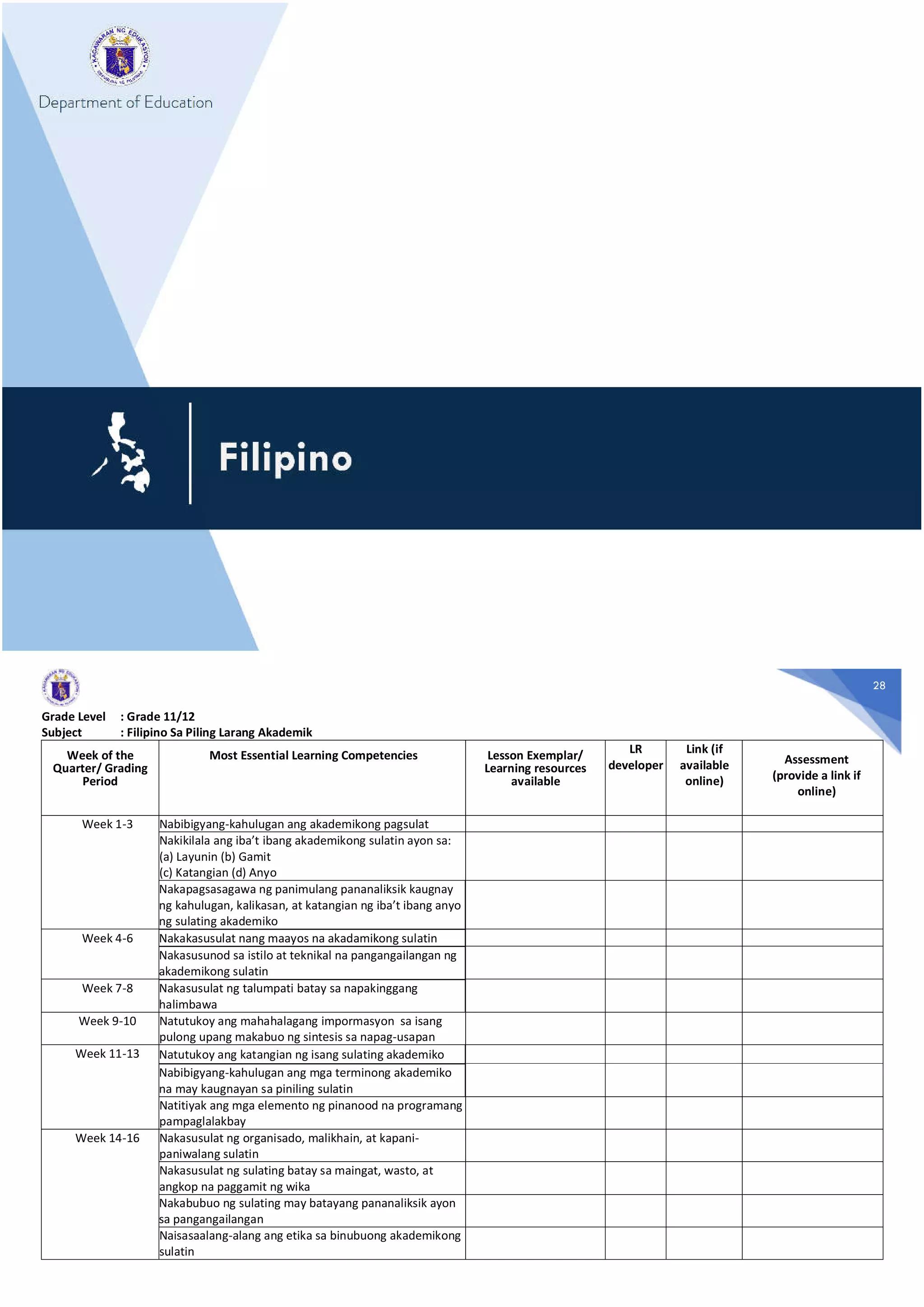 K-12 Most Essential Learning Competencies (MELC) - Mother Tongue and ...