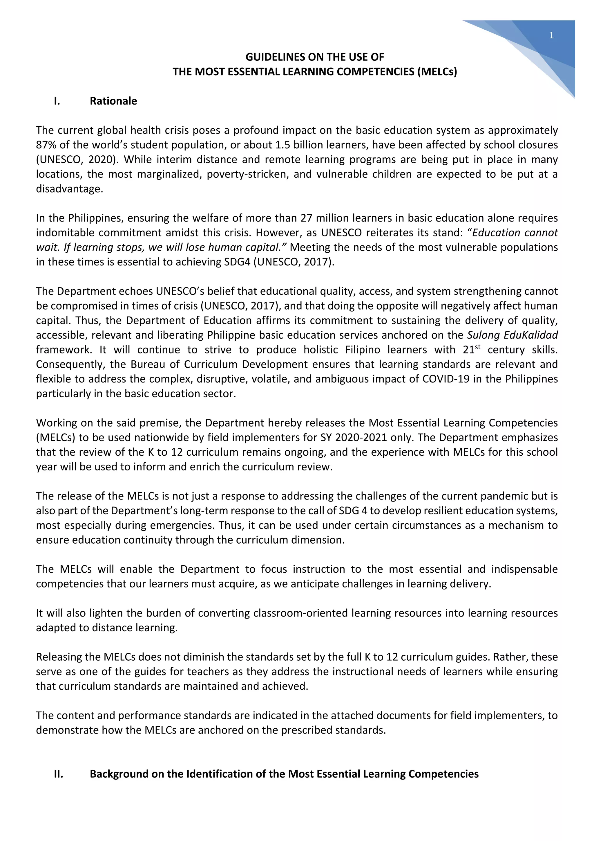 Melcs guidelines | PDF