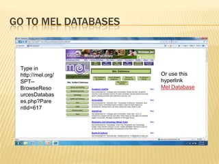 Mel databases and how to use them | PPTX | Search | Internet