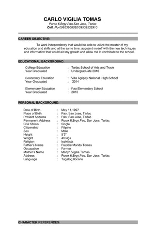 Carlo Tomas Resume | PDF