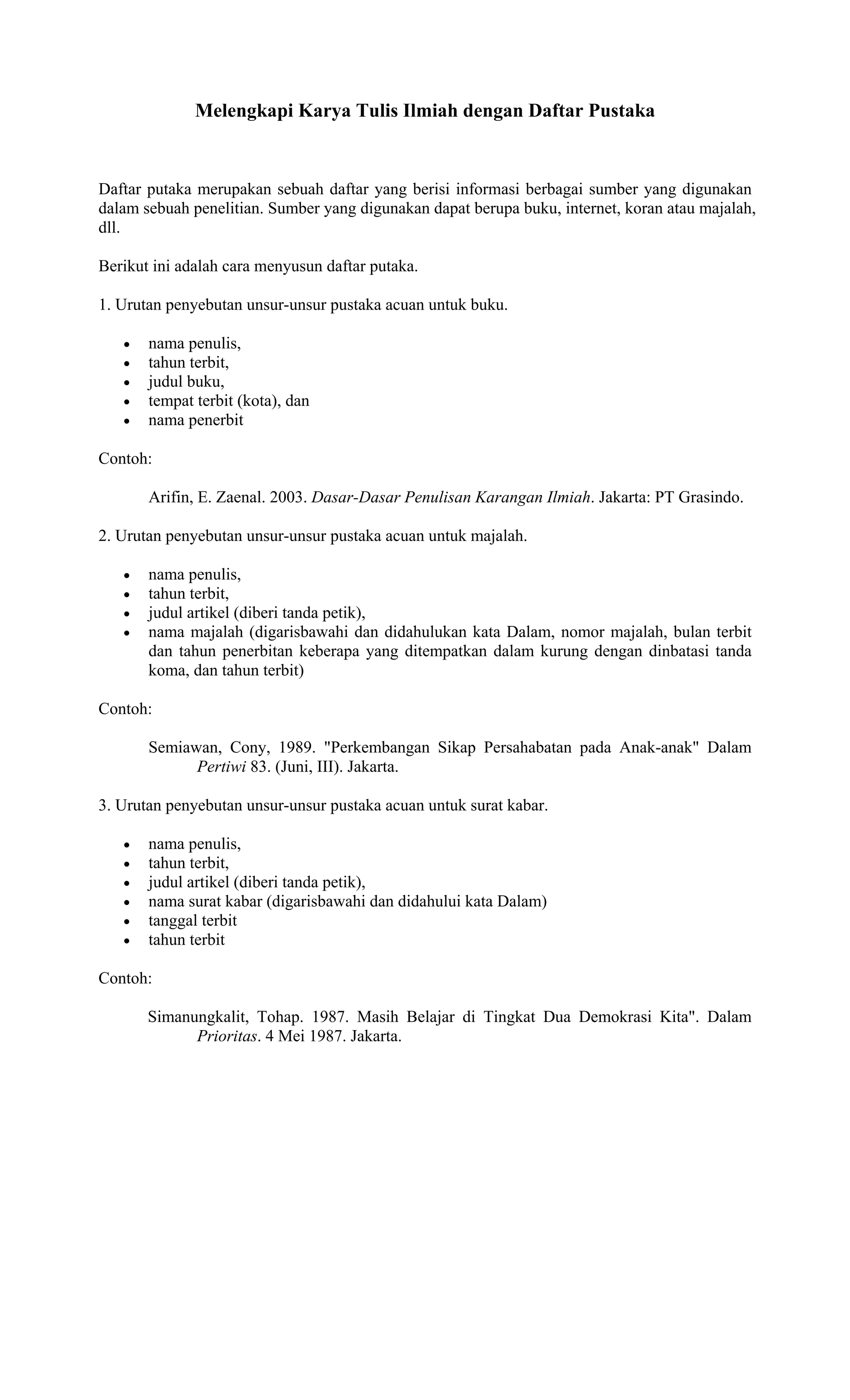 Lampiran Melengkapi karya tulis dengan daftar pustaka | PDF