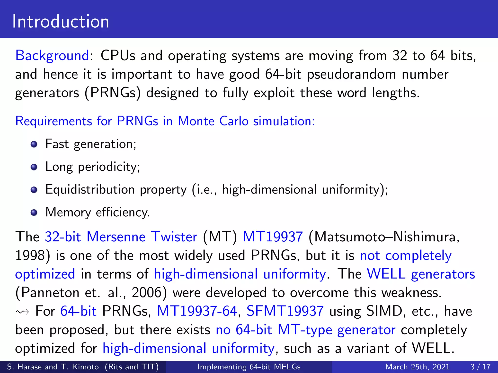 Implementing 64-bit Maximally Equidistributed F2-Linear Generators with Mersenne Prime Period | PPT