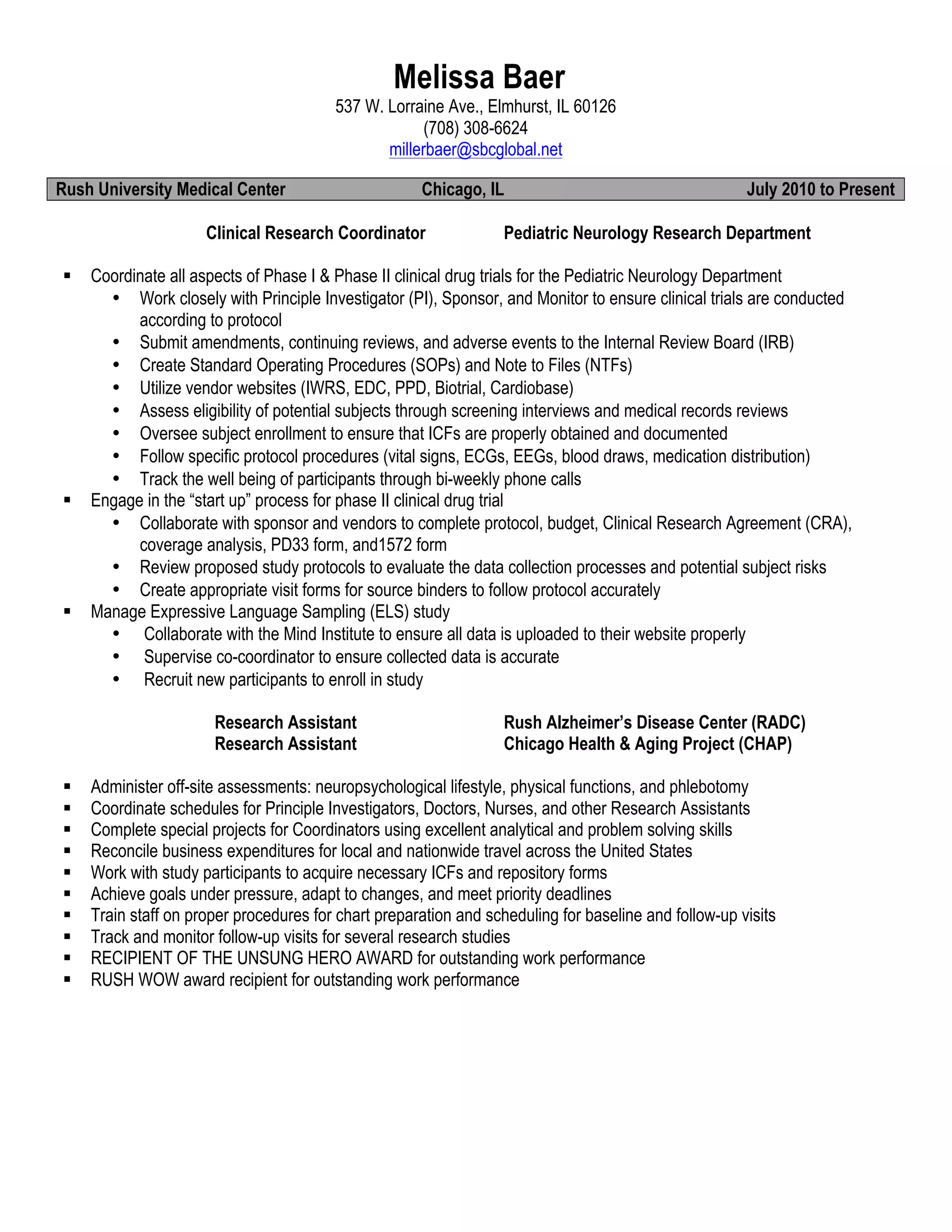 Melissa baer's resume 10.15