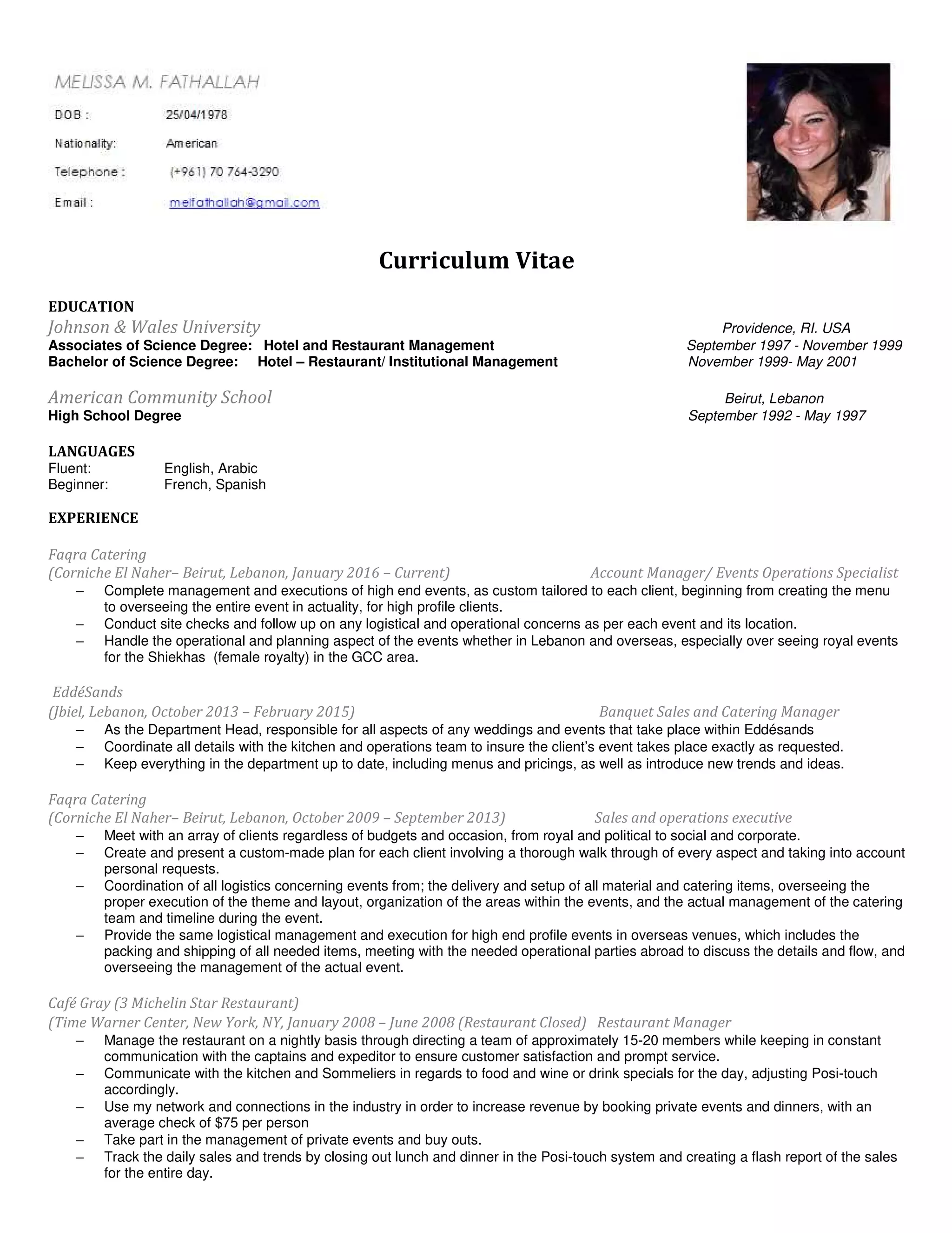 Melissa fathallah resume 2017 2018 | PDF