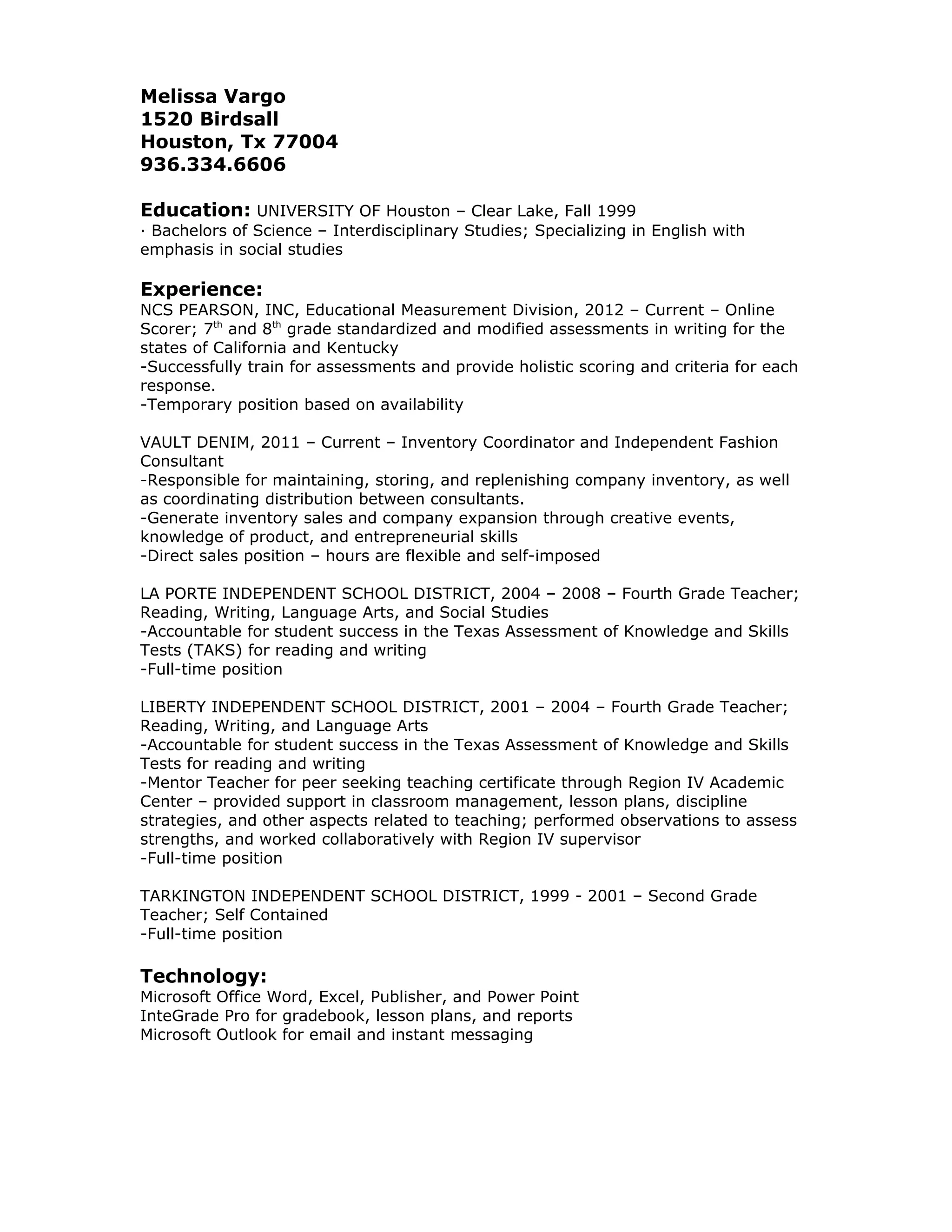 Melissa Resume | DOC | Education